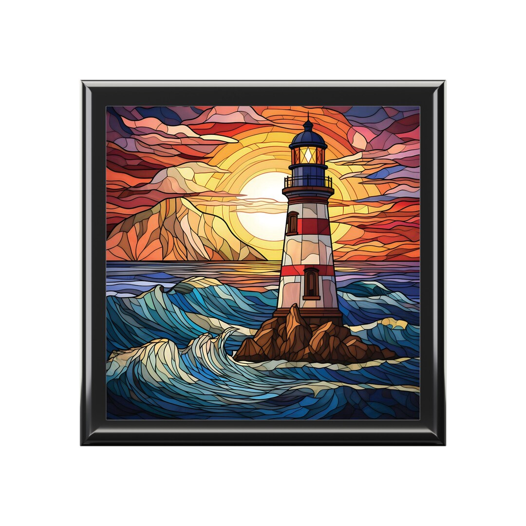 Lighthouse, Jewelry Box, Keepsake Box - Wood & Ceramic Tile Top - Sea ...