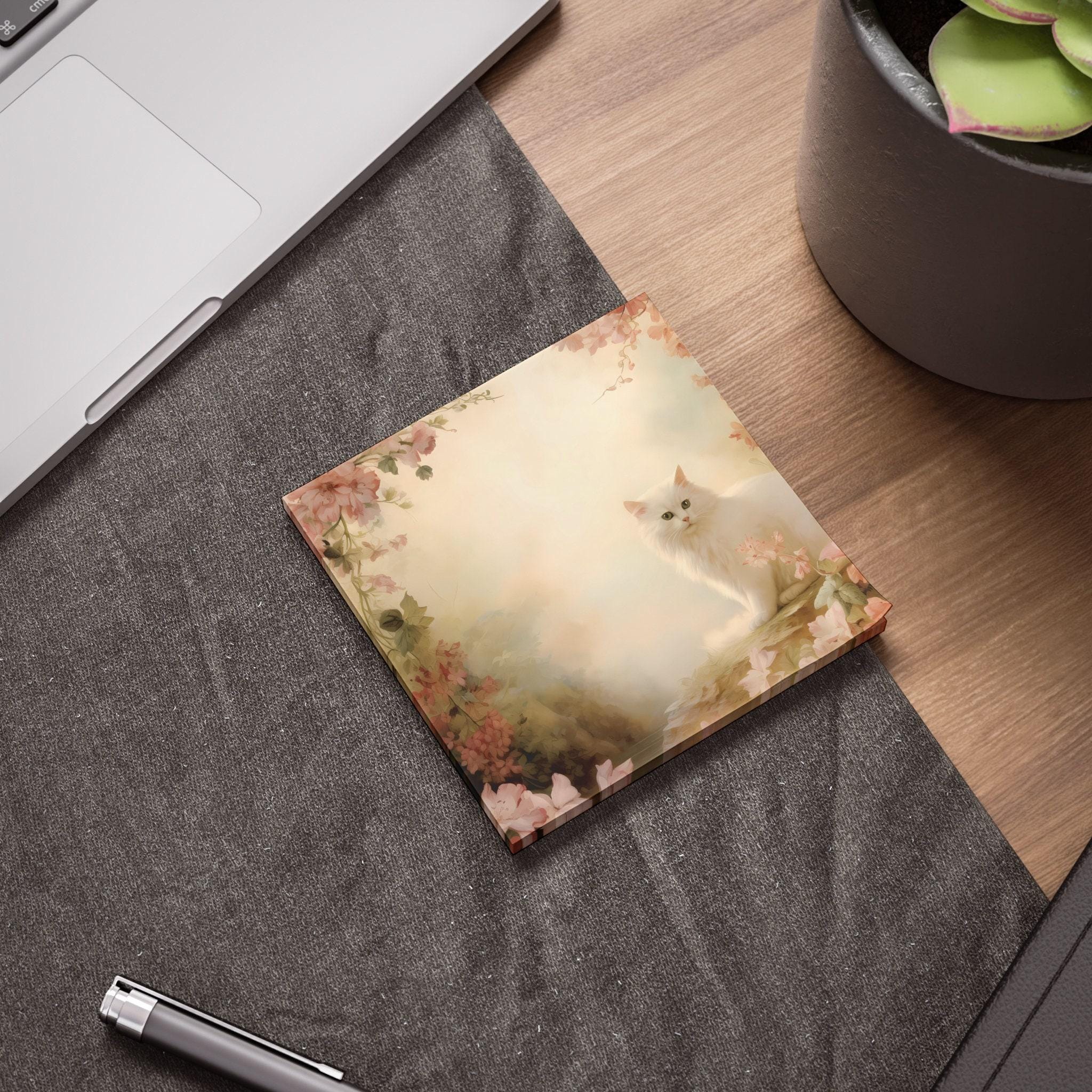 White Cat Post-it® Note Pads - Designer - White Cat Floral Collage ...