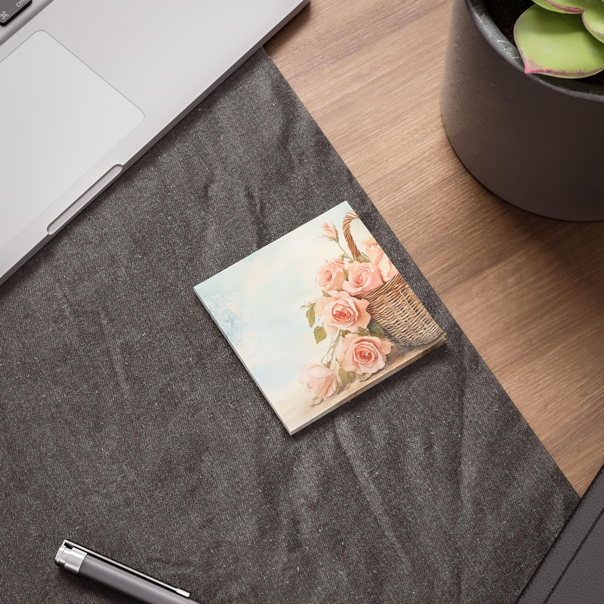 Pink Roses Basket Post-it® Note Pad - Designer - Romantic Soft Flower ...