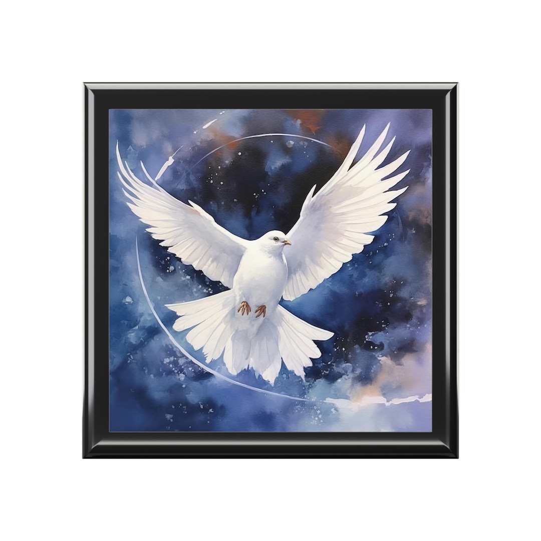 Dove Moonlight Jewelry Box, Keepsake Box Wood & Ceramic Tile Top ...