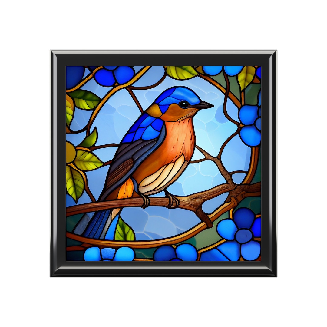 Bluebird of Happiness Jewelry Box, Keepsake Box - Wood & Ceramic Tile ...