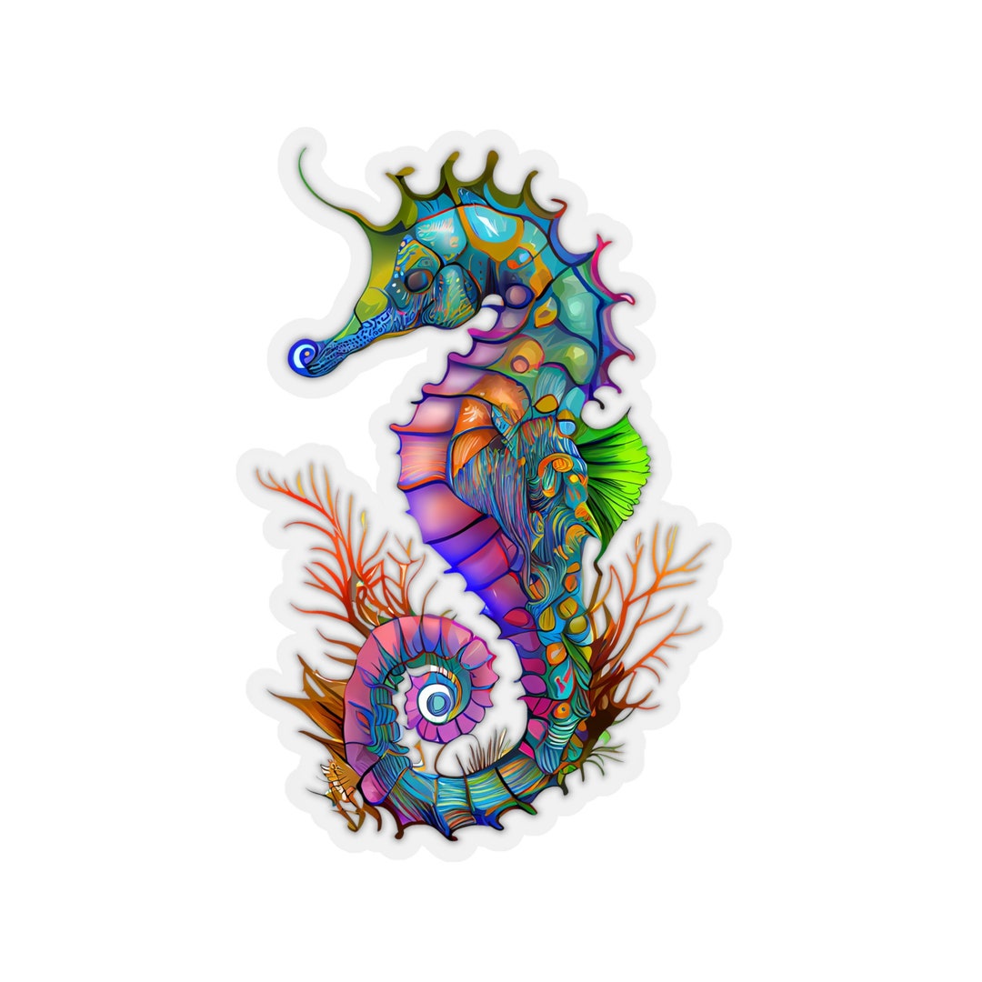 Kiss-cut Stickers Sea Horse Red Coral Vinyl Glossy Scratch Resistant, 3 ...