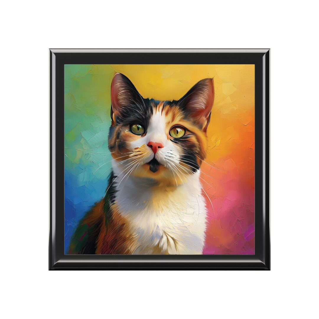 Calico Cat Jewelry Box, Keepsake Box - Wood & Ceramic Tile Top ...