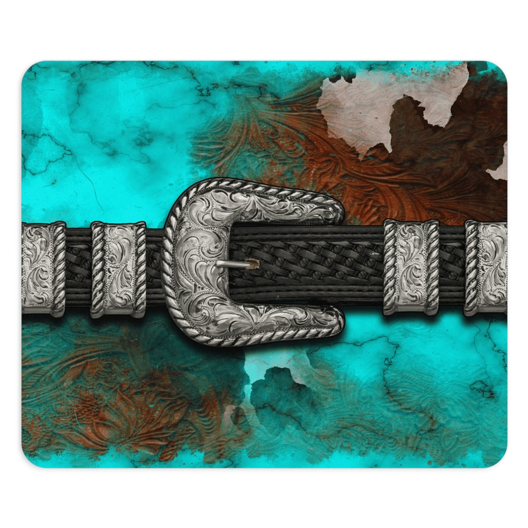Mouse Pad Western Styled, Leather & Turquoise Print - Etsy