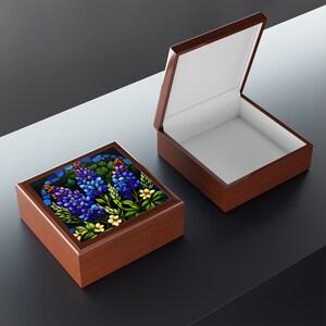 Bluebonnet Jewelry Box, Keepsake Box - Wood & Ceramic Tile Top - Deep ...