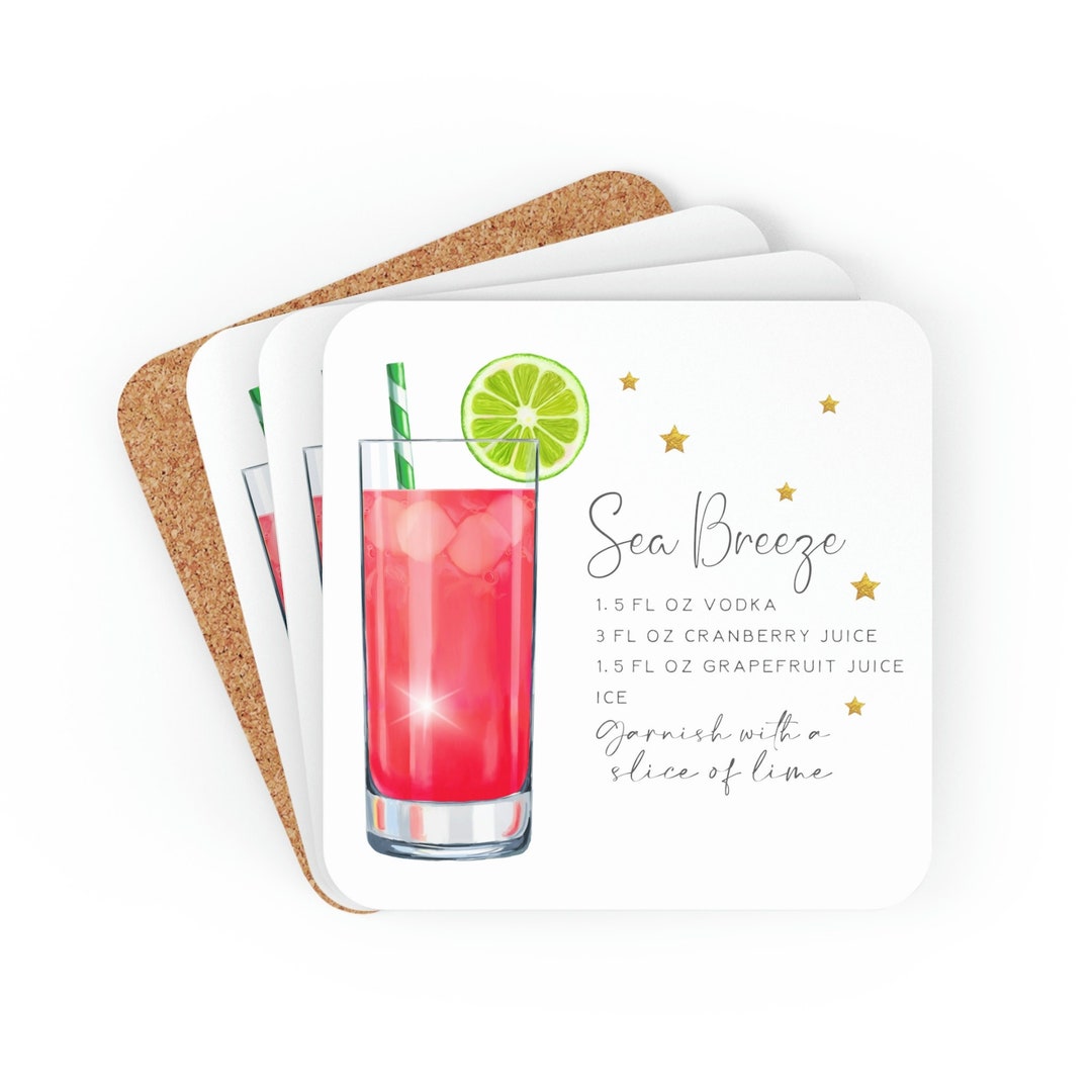 Coaster Set Sea Breeze Cocktail Recipe Cork-back Coasters - Etsy