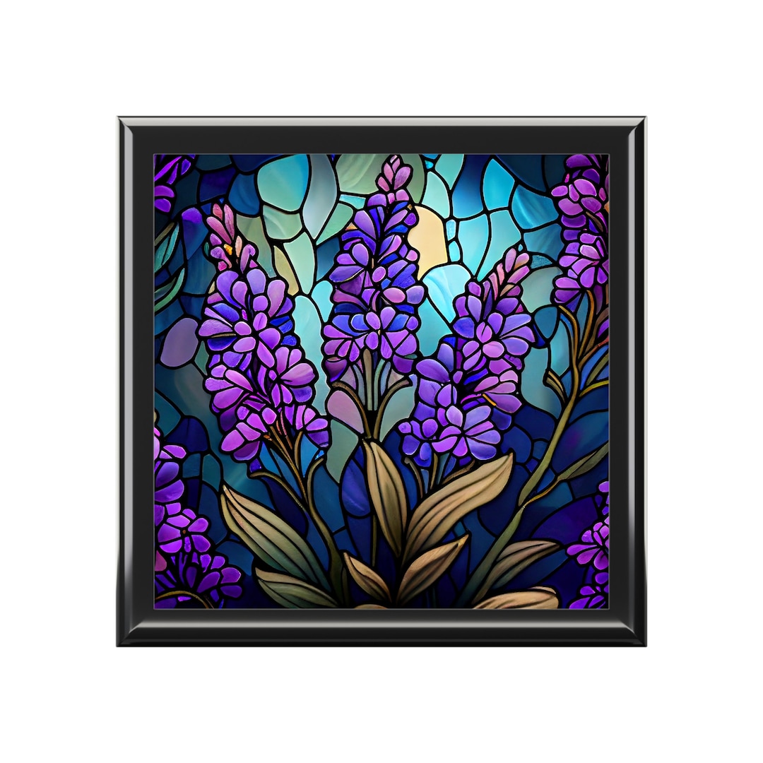 Lavender Jewelry Box, Keepsake Box - Wood & Ceramic Tile Top - Faux ...