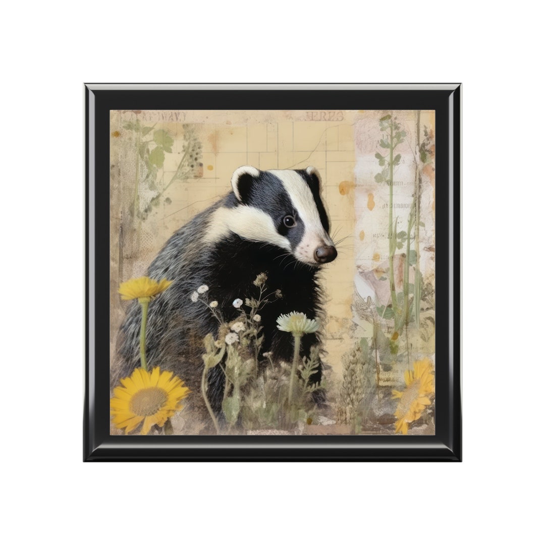 Badger Jewelry Box, Keepsake Box - Wood & Ceramic Tile Top - Floral ...