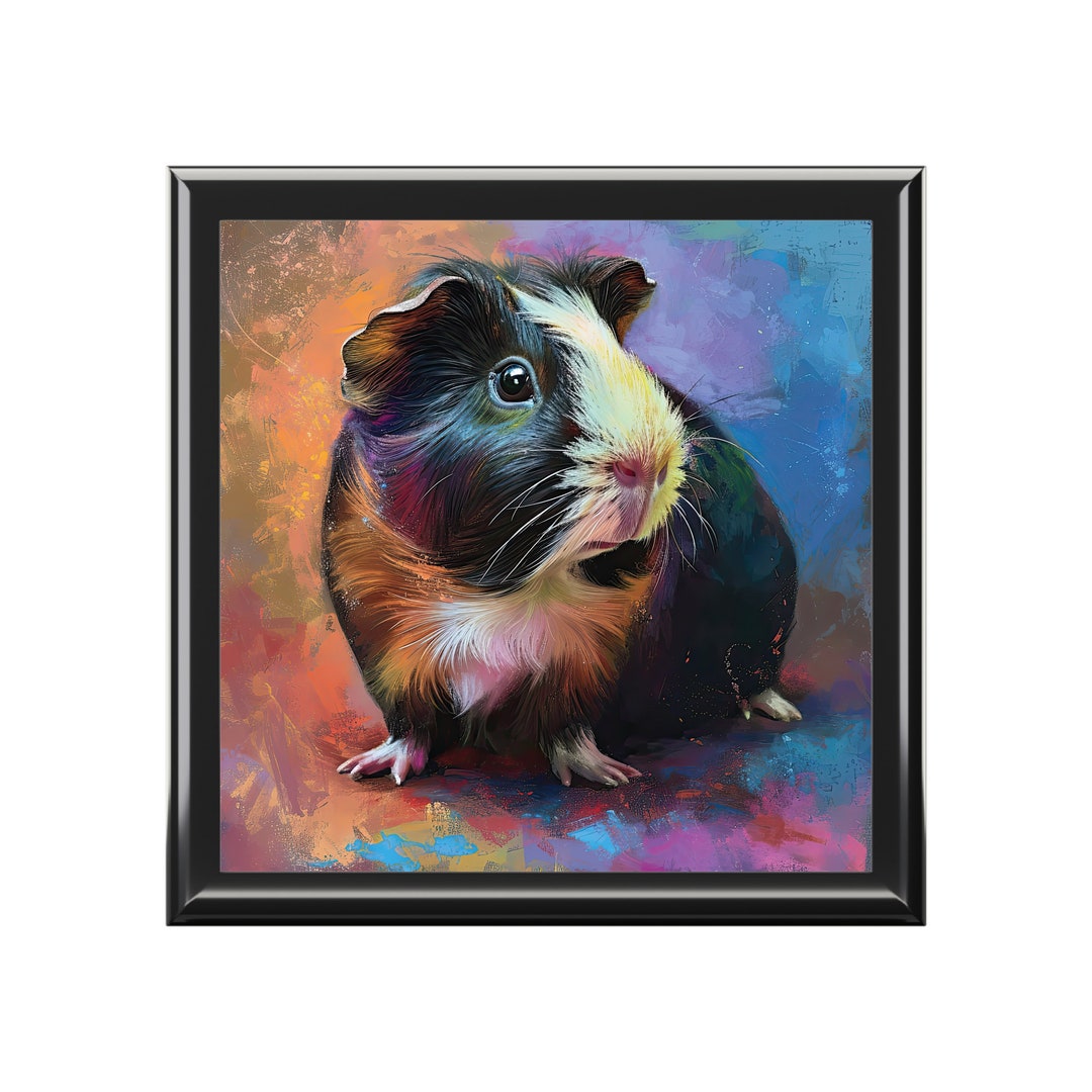 Guinea Pig Jewelry Box, Keepsake Box Wood & Ceramic Tile Top Rainbow ...