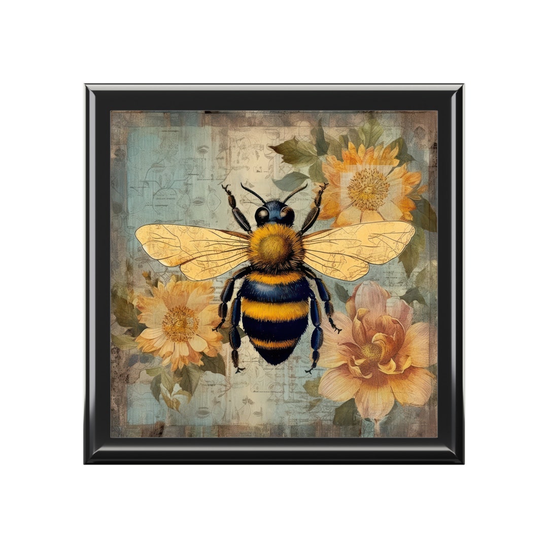 Bee Jewelry Box, Keepsake Box - Wood & Ceramic Tile Top - Vintage Style ...