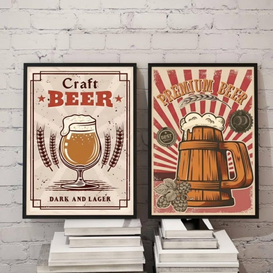 Vintage Bar Prints Set, Beer Decorations, Pub Wall Decor | Digital ...