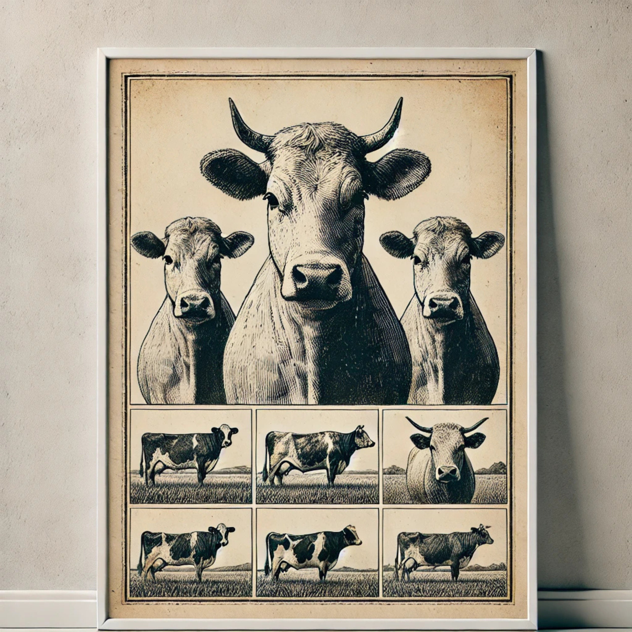 Vintage Cow Breeds Poster – Rustic Farmhouse Kitchen Art, Antique-style ...