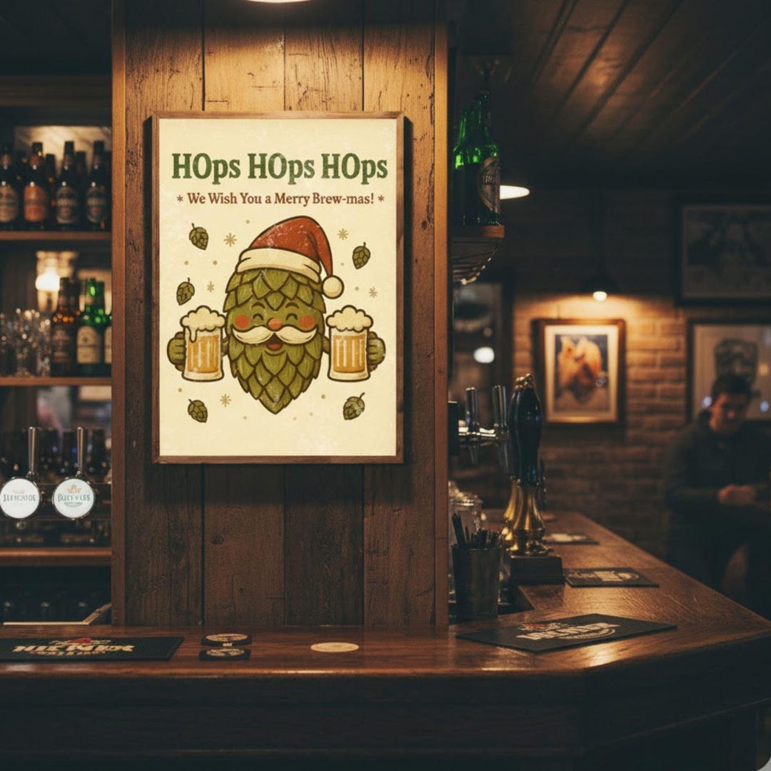 Santa Christmas Beer Poster, Bar Cart Print, Vintage Pub Decor, Digital ...