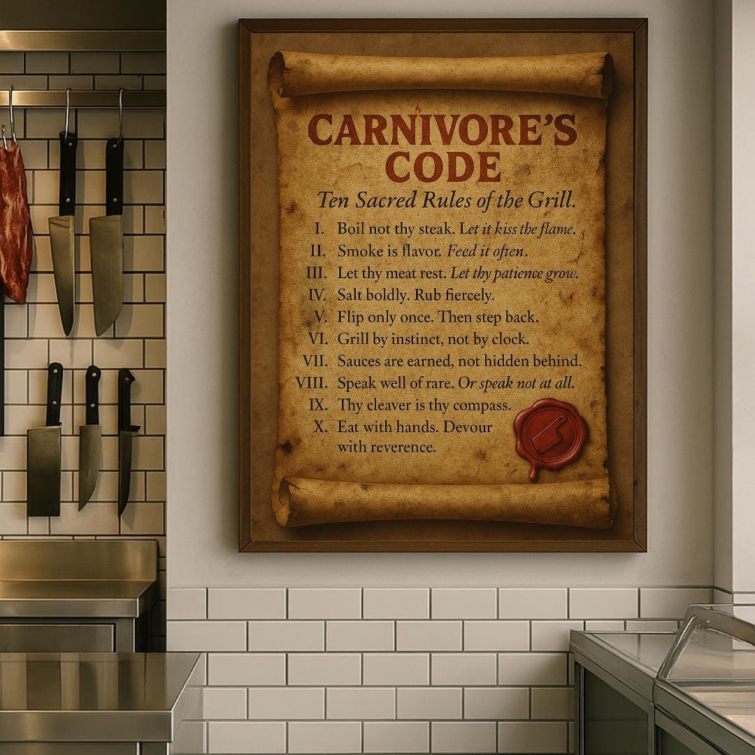 Carnivore’s Code Grill Rules Printable | Rustic BBQ Kitchen Wall Art ...