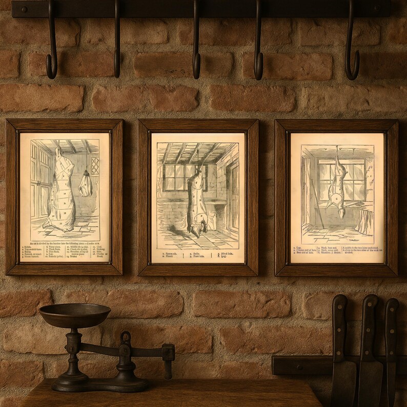 Vintage Butcher Diagram Prints – Set of 3 Meat Cut Charts | Ox Carcass ...