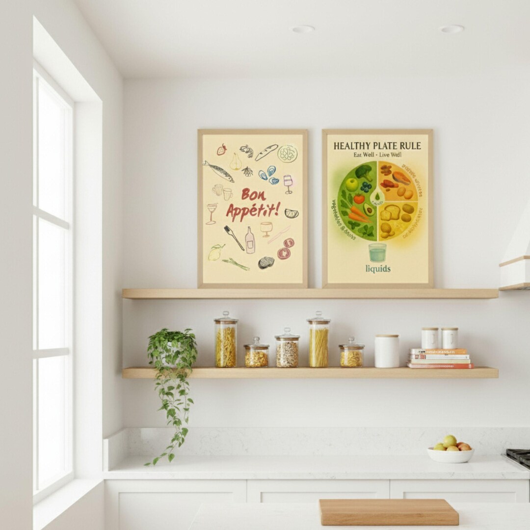 Kitchen Nutrition Art Print Set – Bon Appetit, Food Chart (digital ...