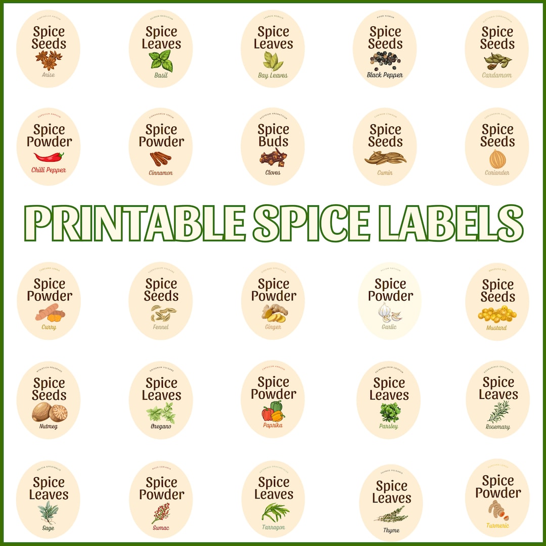 Printable Spice Labels | 25-piece Digital Oval Set for Jars and ...