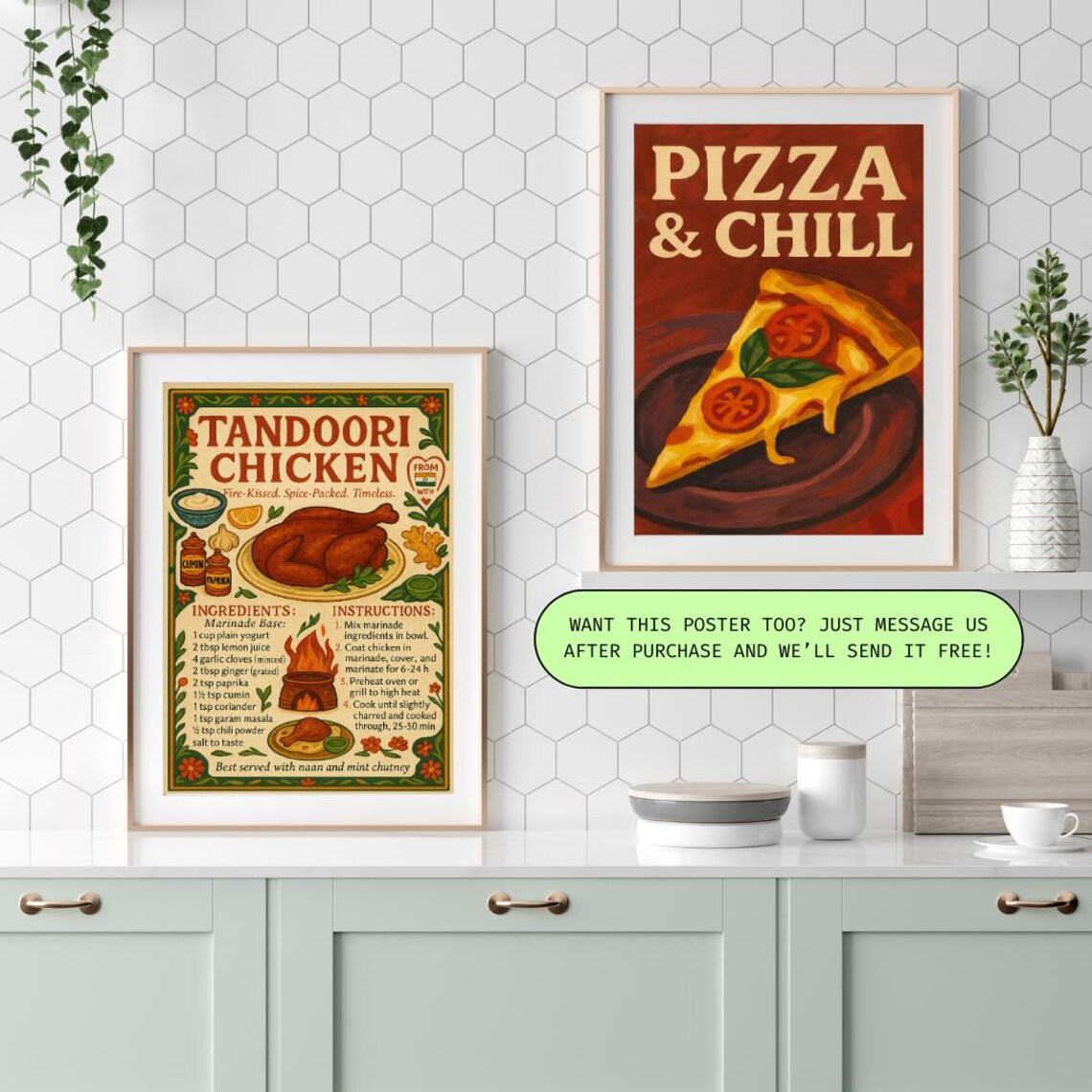 Tandoori Chicken Illustrated Recipe Poster | Indian Food Kitchen Wall ...