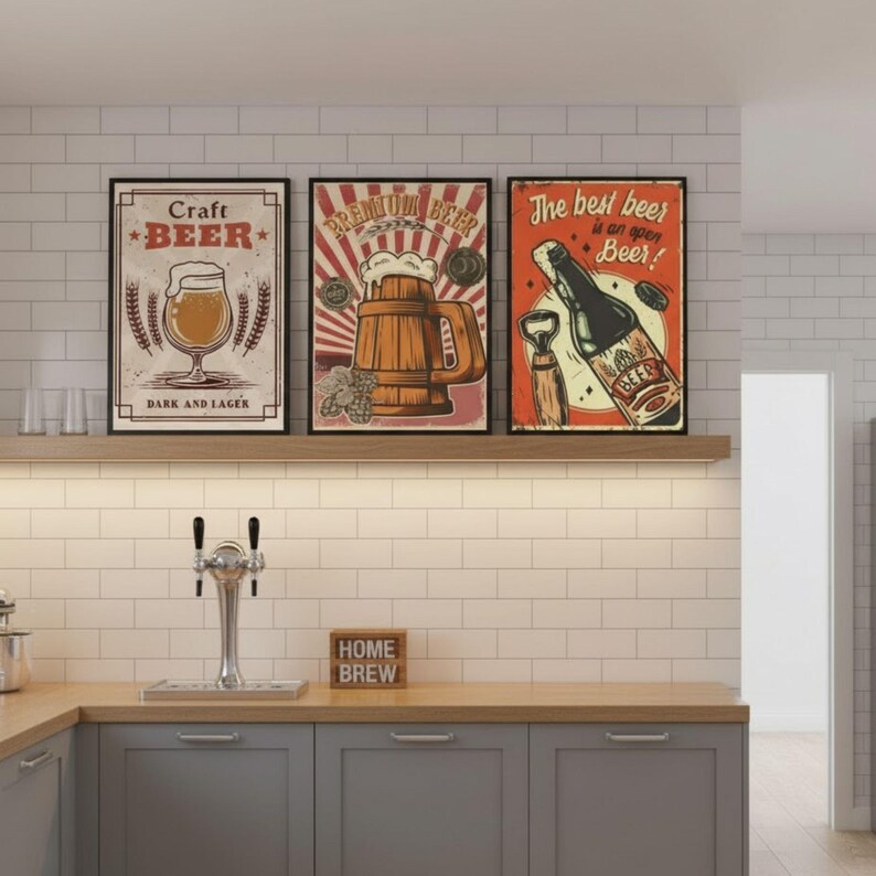 Vintage Pub Beer Poster Set of 3, Retro Home Bar Printable Decor ...