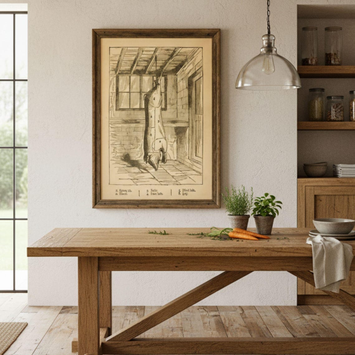 Vintage Butcher Shop Decor, 19th Century Pig & Cattle Print, Antique ...