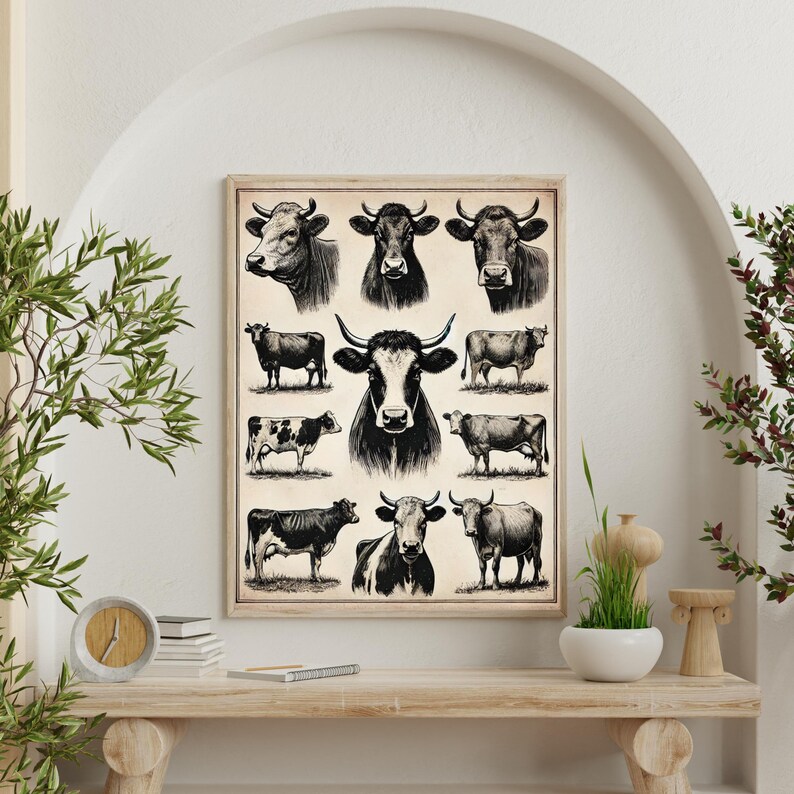 Vintage Cow Breeds Poster – Digital Download | Rustic Farmhouse Wall ...