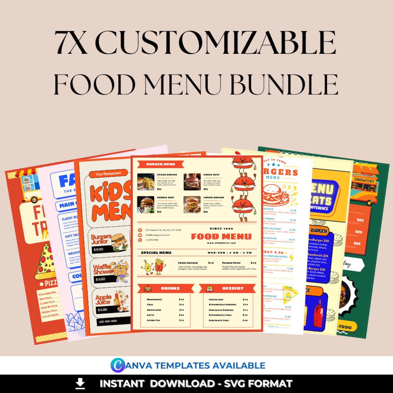 Ultimate Food Menu Bundle: 7 Customizable Canva Templates for Food ...