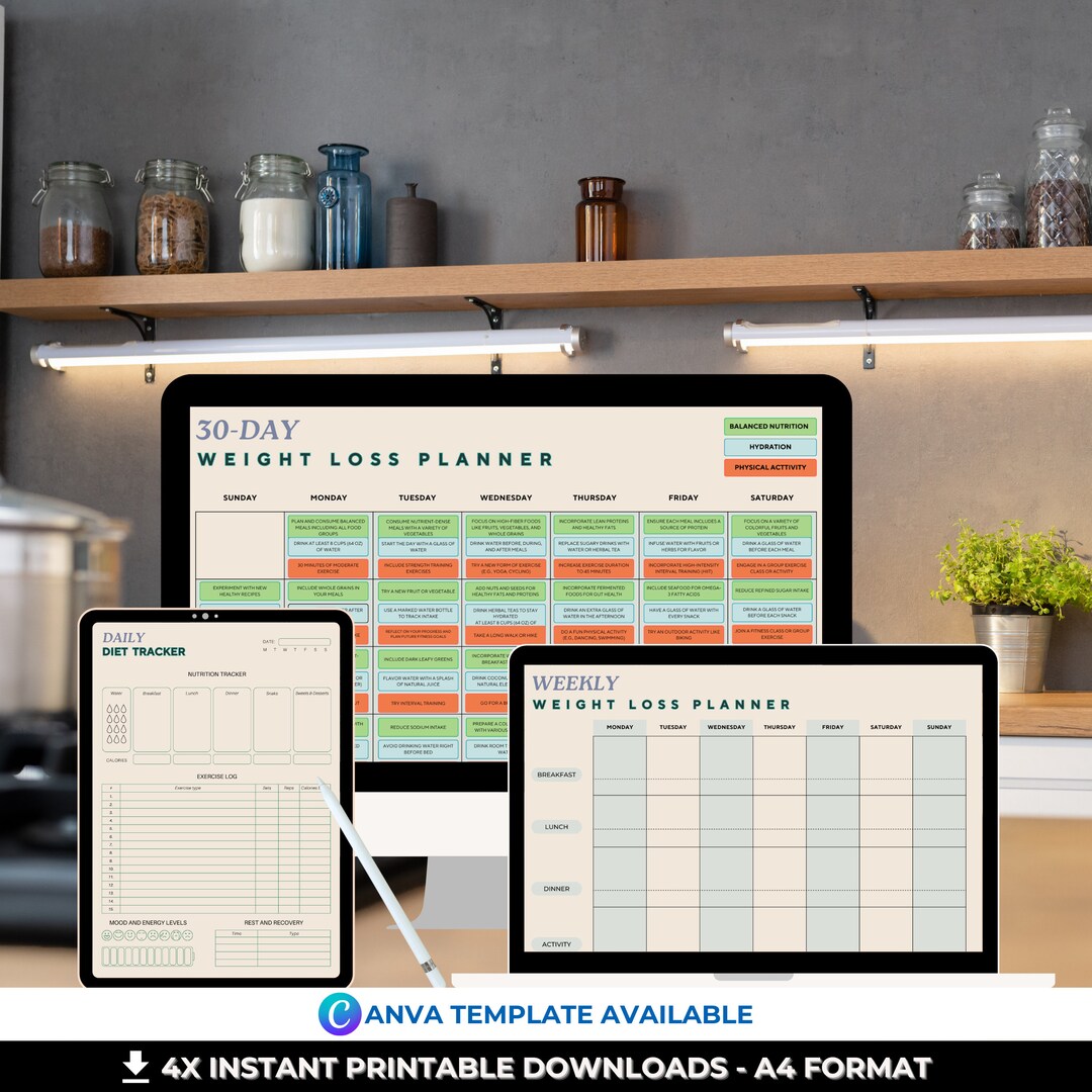 30-day Weight Loss Planner Bundle: Meal Plan Template, Digital Download ...