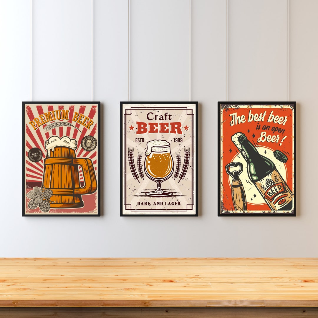 Beer Wall Art Print Set, Vintage Beer Art, Beer Poster Print, Beer Art ...