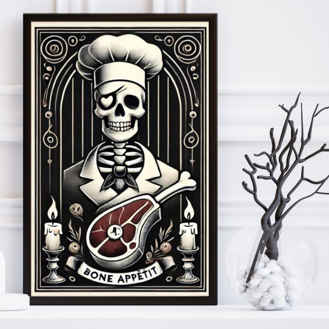 Spooky Skeleton Wall Art Bone Appétit Chef Decor Gothic Kitchen Print ...