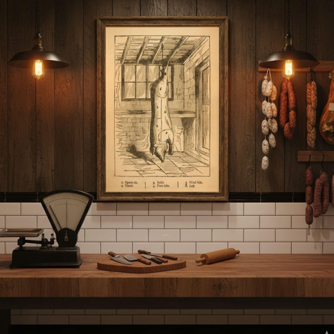 Vintage Butcher Shop Decor, 19th Century Pig & Cattle Print, Antique ...