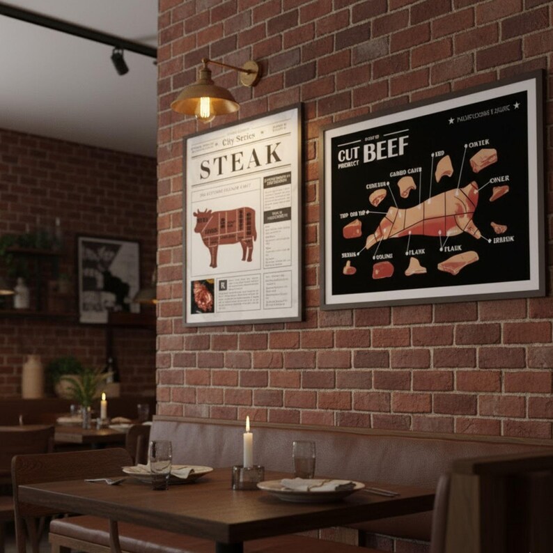 Butcher Shop Decor, Beef Cuts Poster, Rustic Kitchen Art | Digital ...