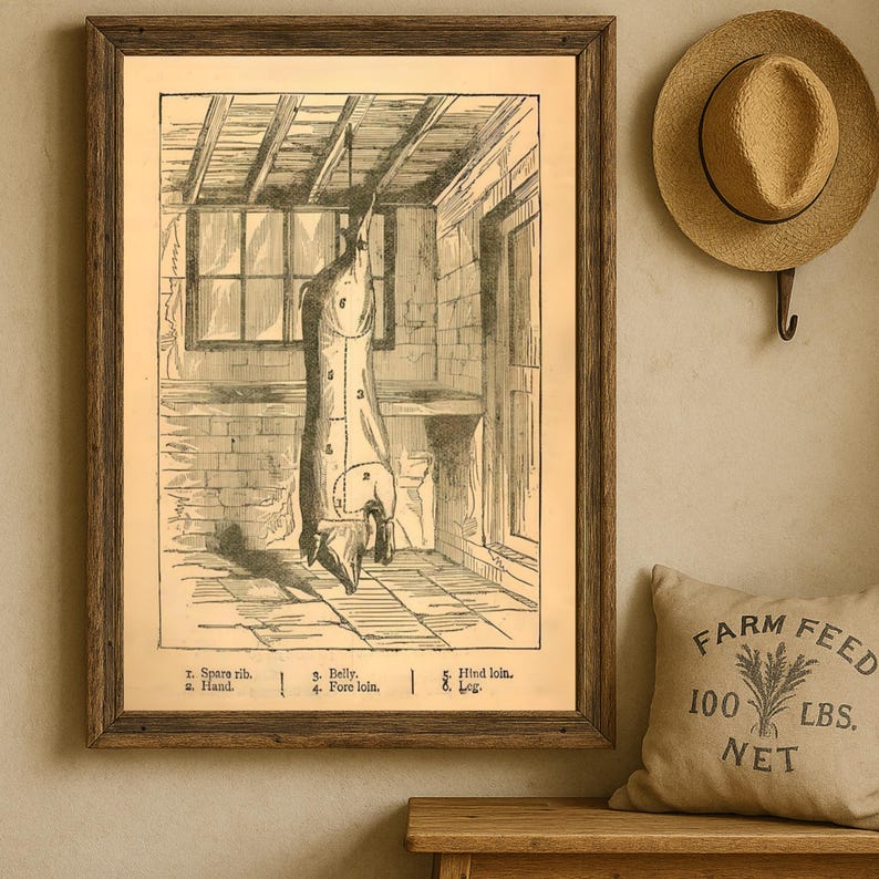 Vintage Butcher Diagram Prints – Set of 3 Meat Cut Charts | Ox Carcass ...