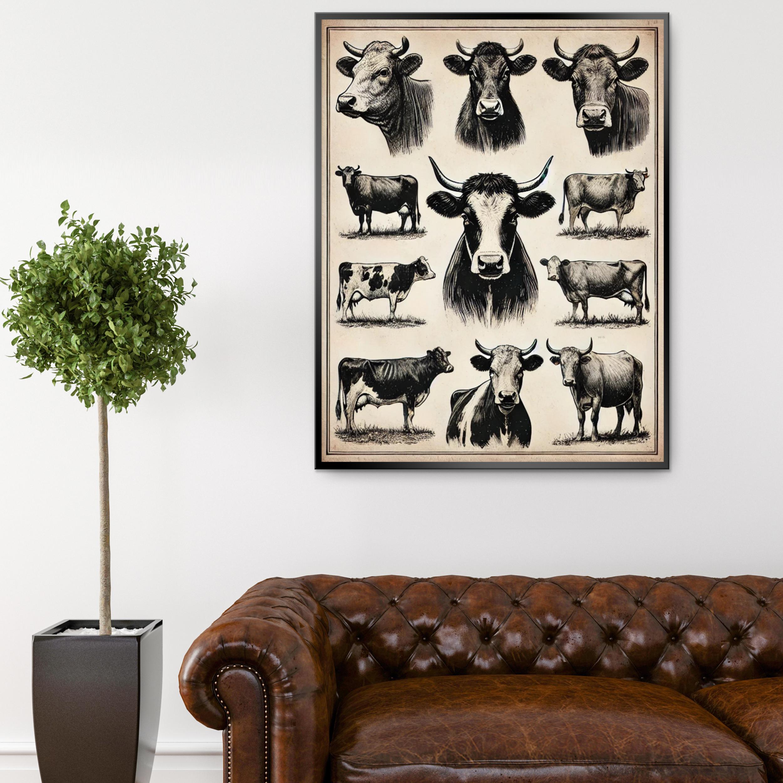 Vintage Cow Breeds Poster – Digital Download | Rustic Farmhouse Wall ...