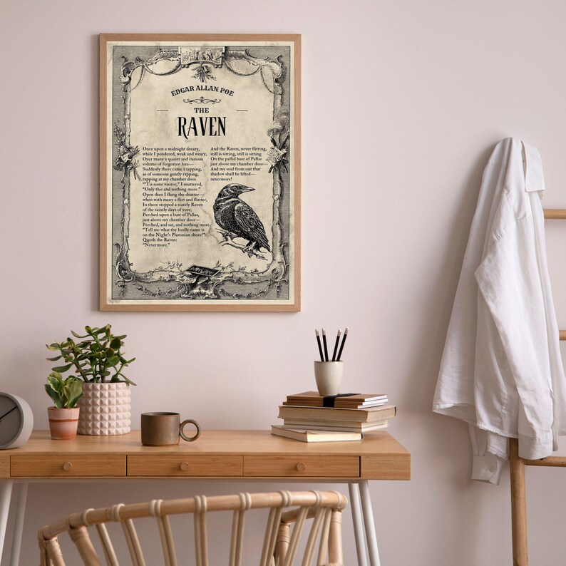 The Raven Poem Wall Art, Edgar Allan Poe Literary Poster, Gothic Print ...