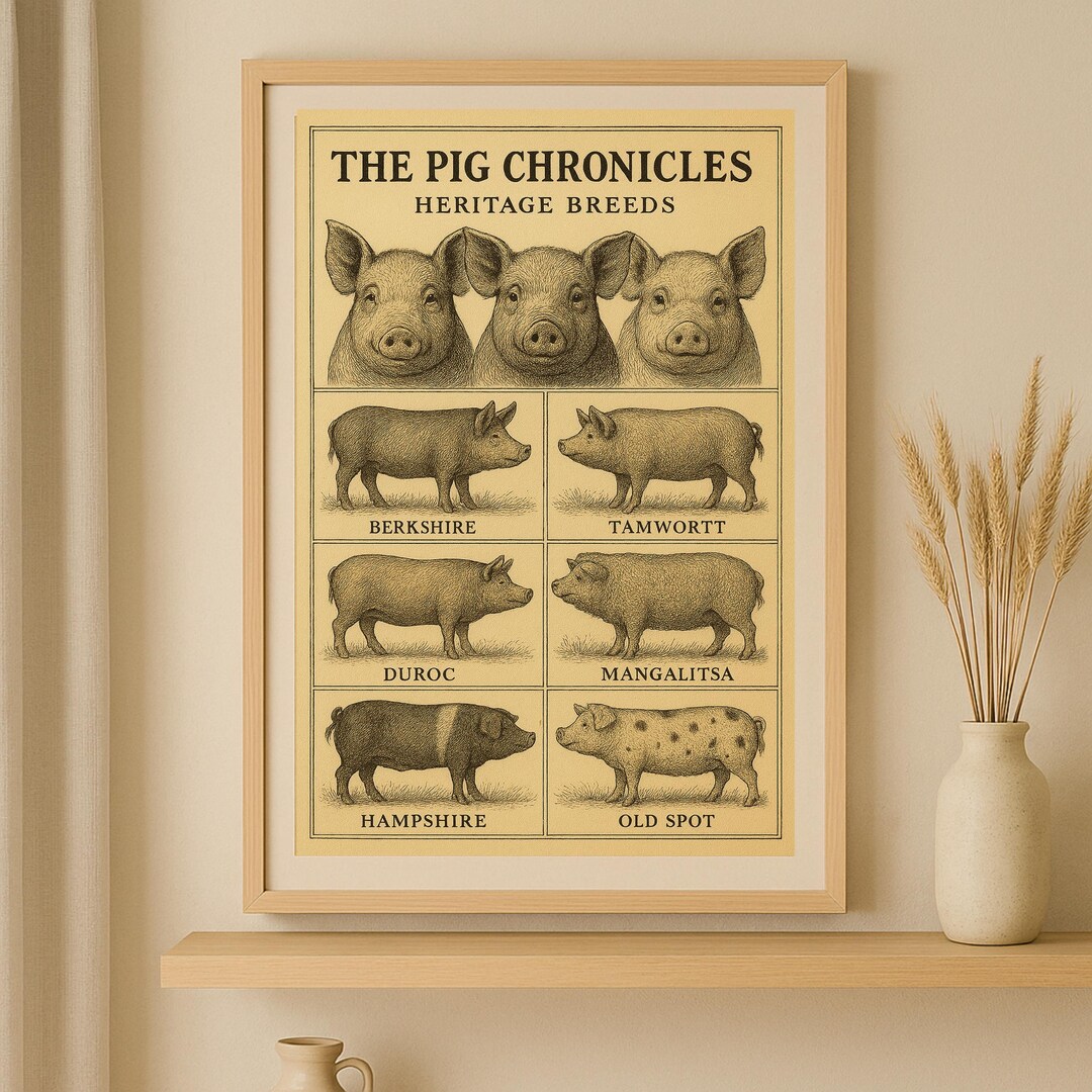 Vintage Heritage Pig Breeds Chart: Rustic Farm Animal Wall Art ...