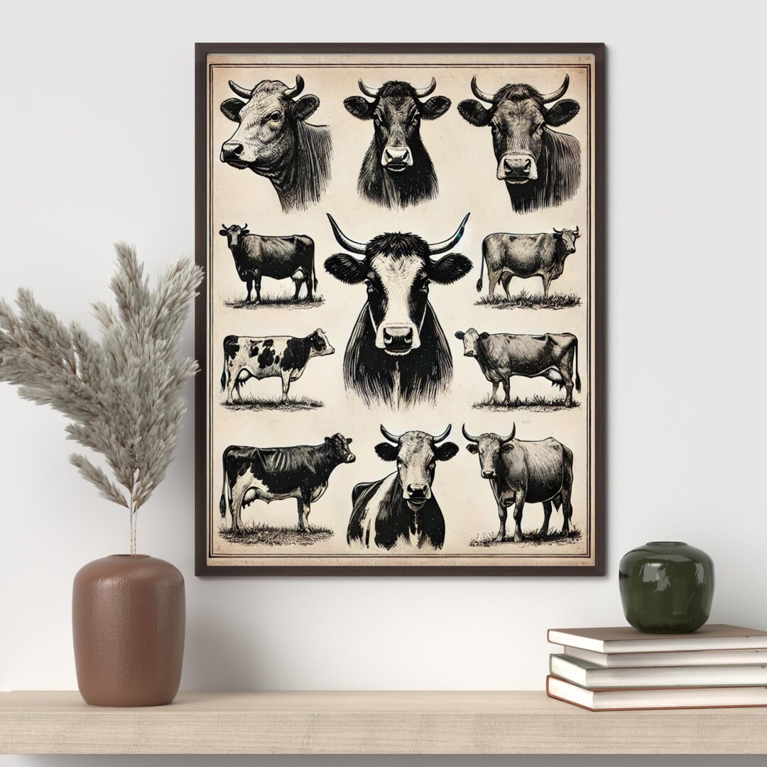 Vintage Cow Breeds Poster – Digital Download | Rustic Farmhouse Wall ...