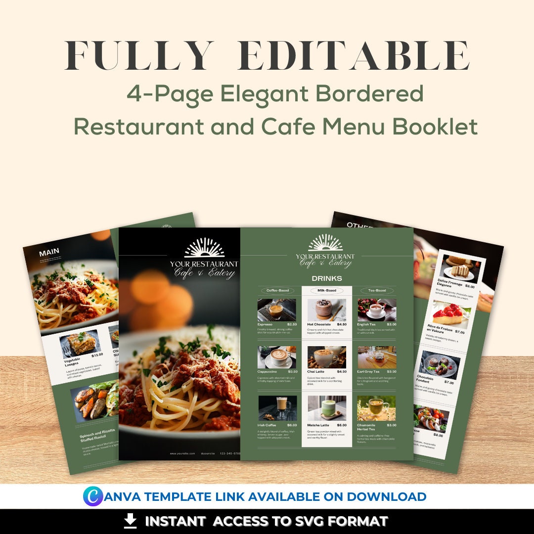 Editable Restaurant Flyer - Elegant 4-page Booklet, Digital Download ...
