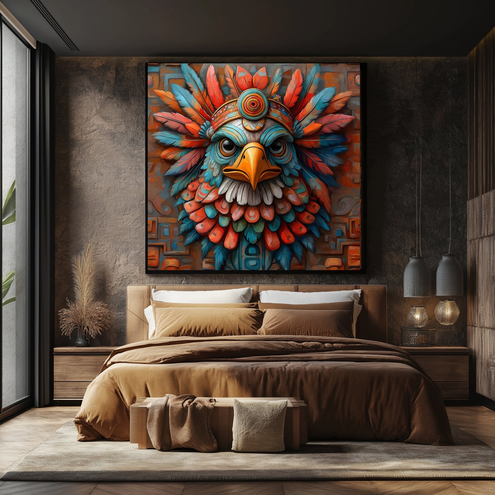 Aztec Eagle Wall Art | Symbol of Strength & Spirit | Vibrant Tribal ...