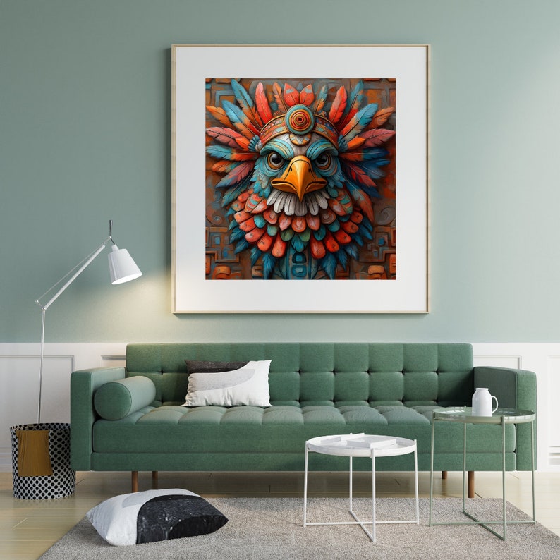 Aztec Eagle Wall Art | Symbol of Strength & Spirit | Vibrant Tribal ...