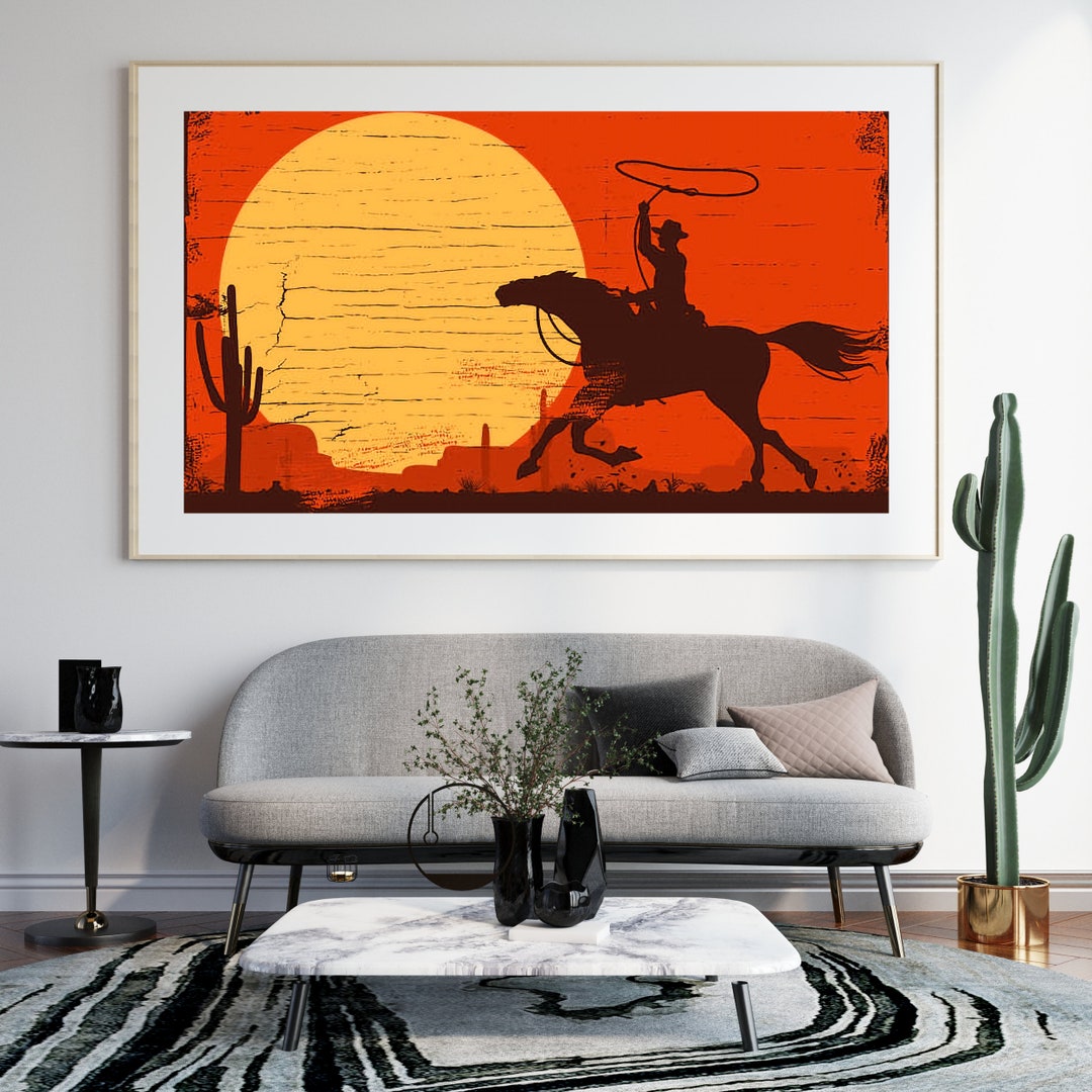Sunset Cowboy Ride Poster Western Wall Art Cowboy Print Wild West Home ...