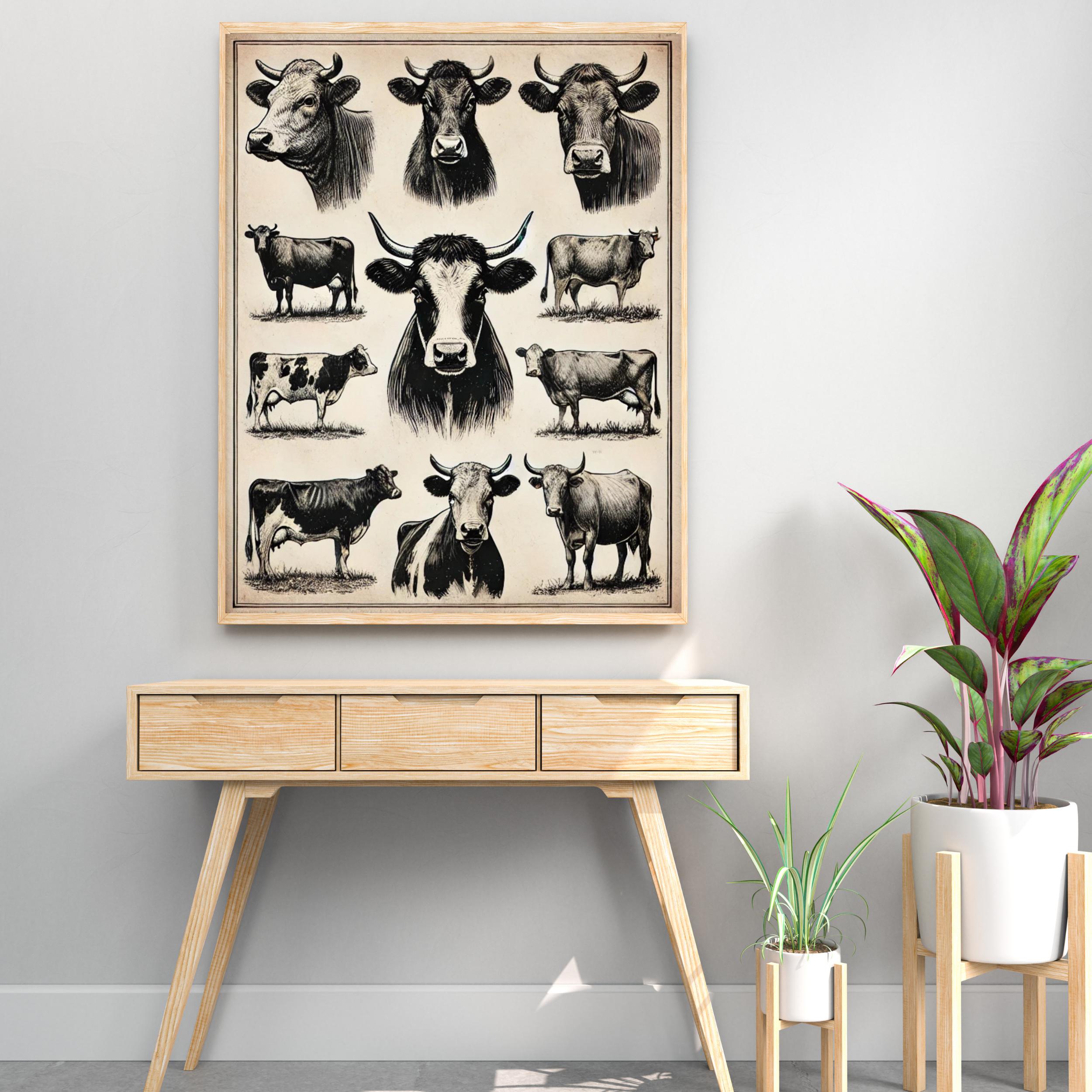 Vintage Cow Breeds Poster – Digital Download | Rustic Farmhouse Wall ...