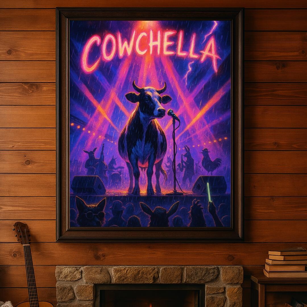 Cowchella Poster | Funny Cow Wall Art, Digital Download Pop Art, Music ...