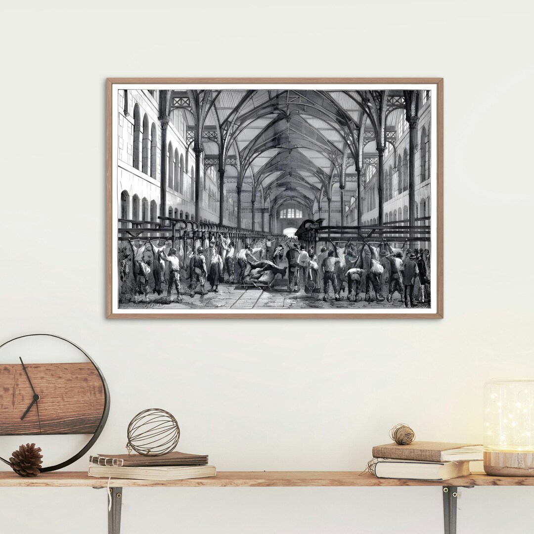 Vintage Butcher Shop Poster | Antique Meat Market Scene Wall Art ...