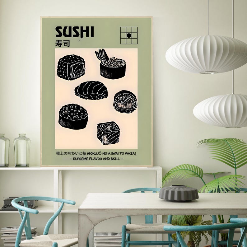 Modern Japanese Food Poster Set of 6 – Sushi, Wagyu, Gyoza, Sashimi ...