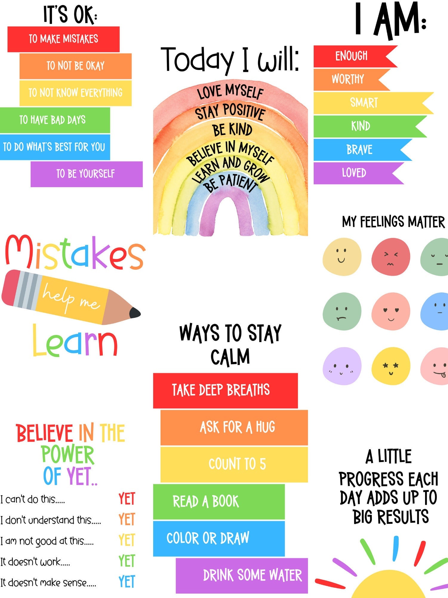 Positive Affirmations Wall Art, Classroom Poster, Colorful Rainbow ...