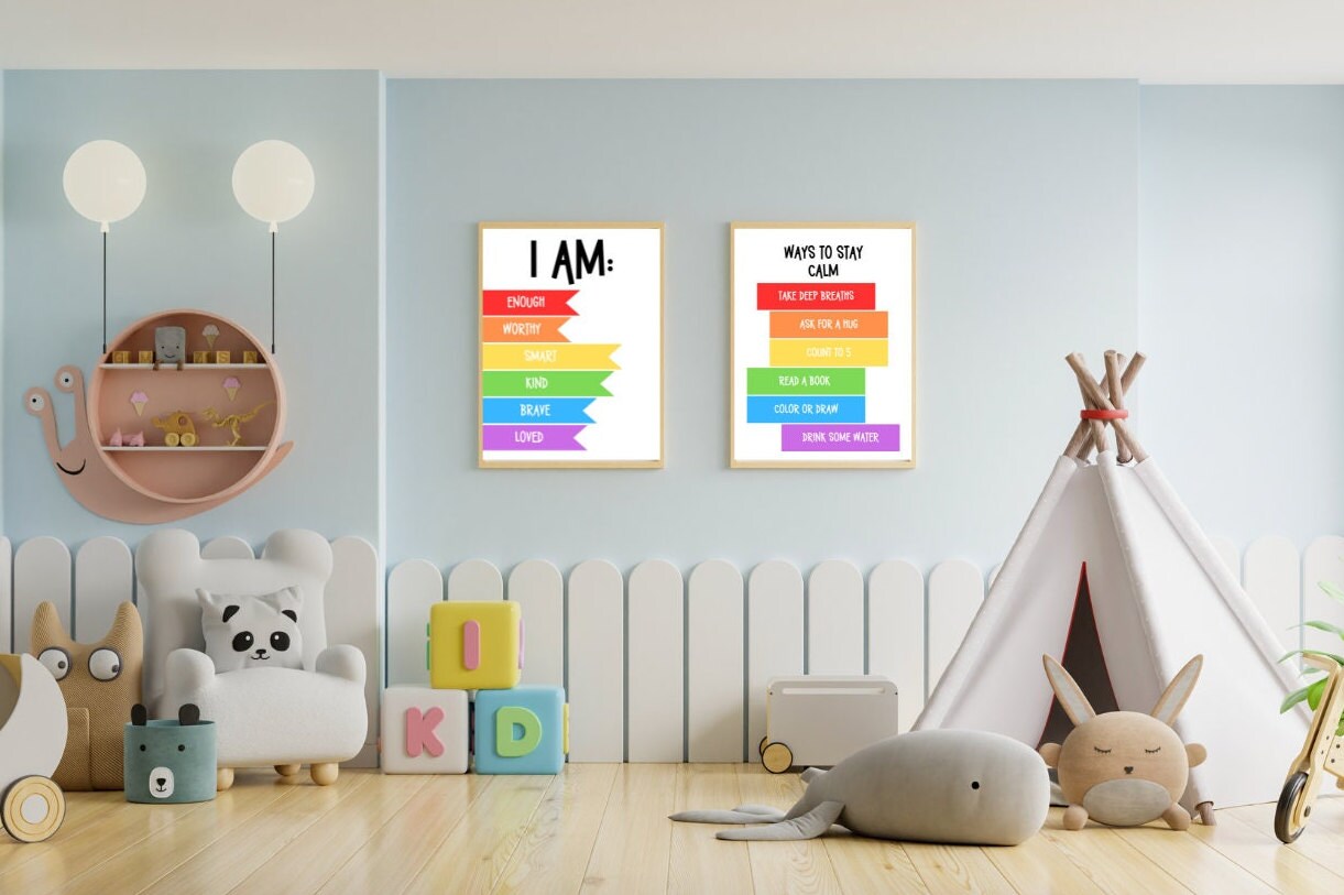 Positive Affirmations Wall Art, Classroom Poster, Colorful Rainbow ...