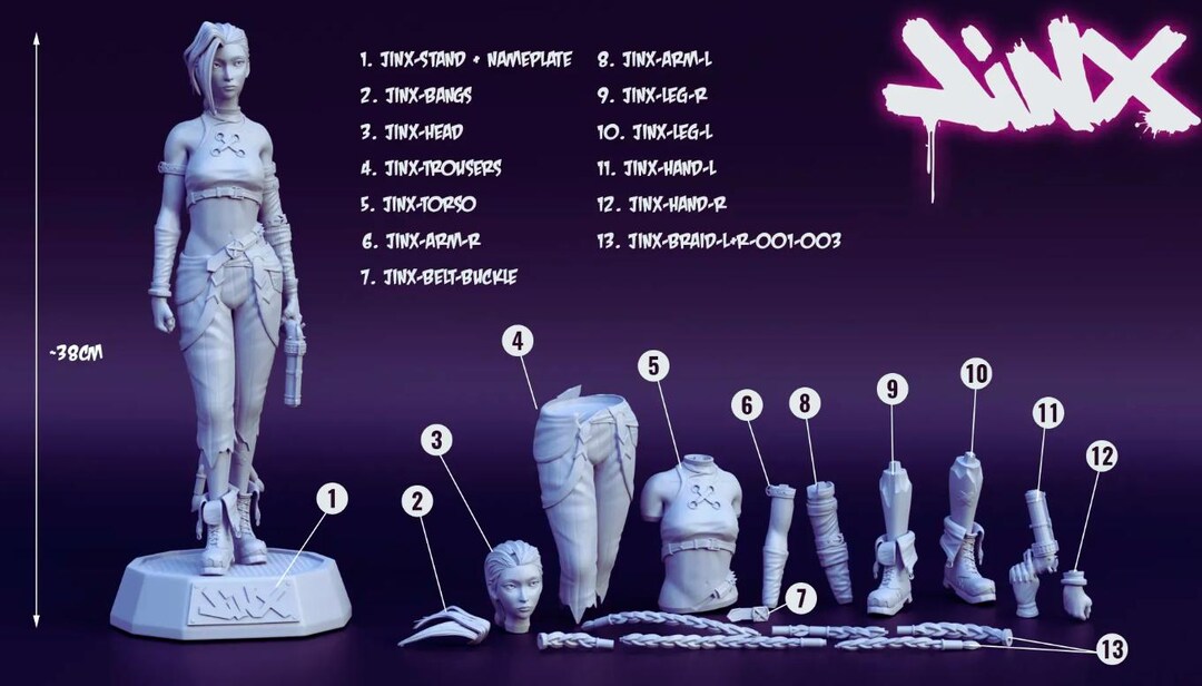 Jinx 3D STL Model - Multi-part, High-detail Digital Figure File (38 Cm ...