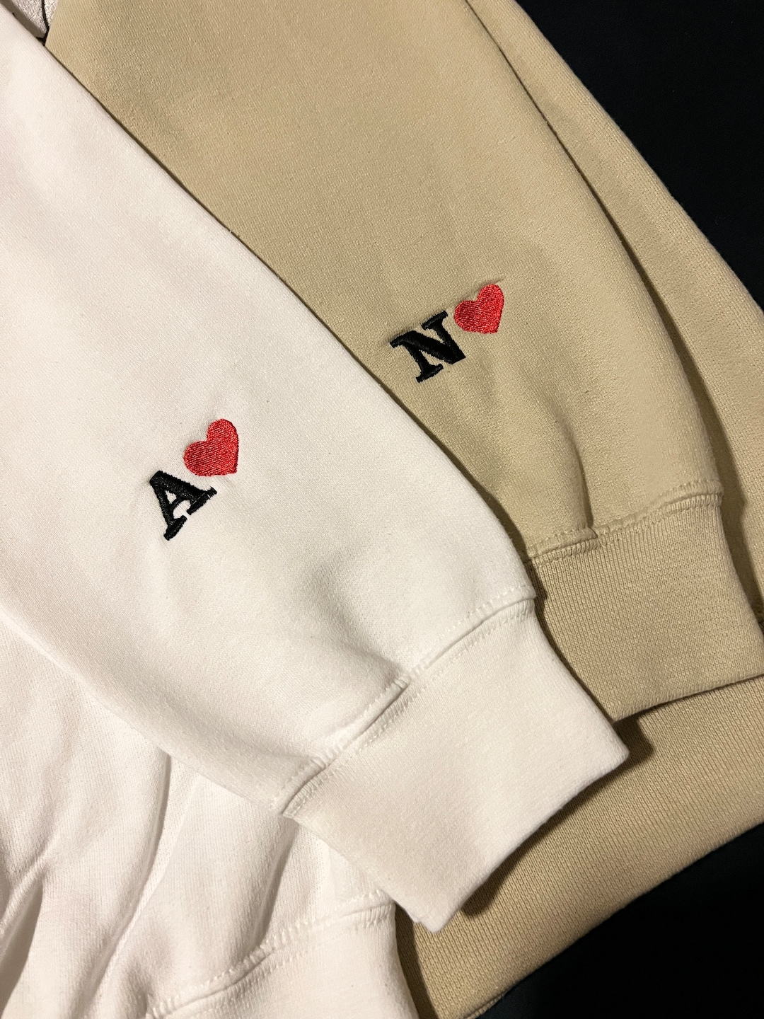 Custom Embroidered Initial Heart Sweatshirt | Personalized Couples ...