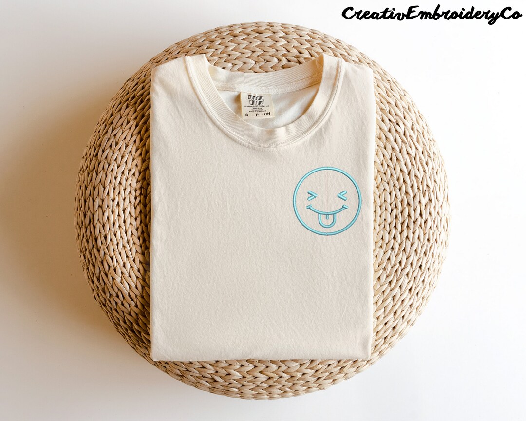 Embroidered Emoji Comfort Colors T-shirt: Custom Smiley Face Tee - Etsy