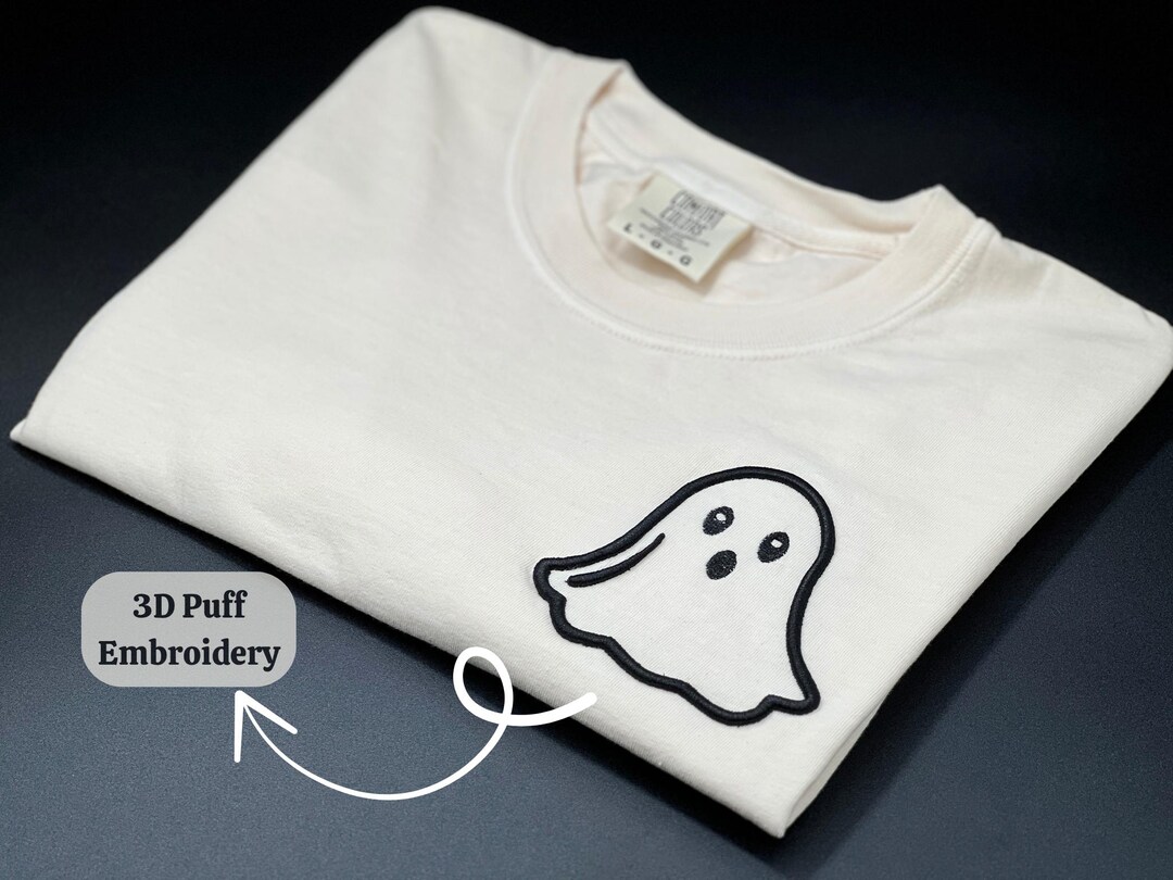 3D Puff Spooky Halloween Embroidered Tee, Ghost Shirt With 3D Puff ...